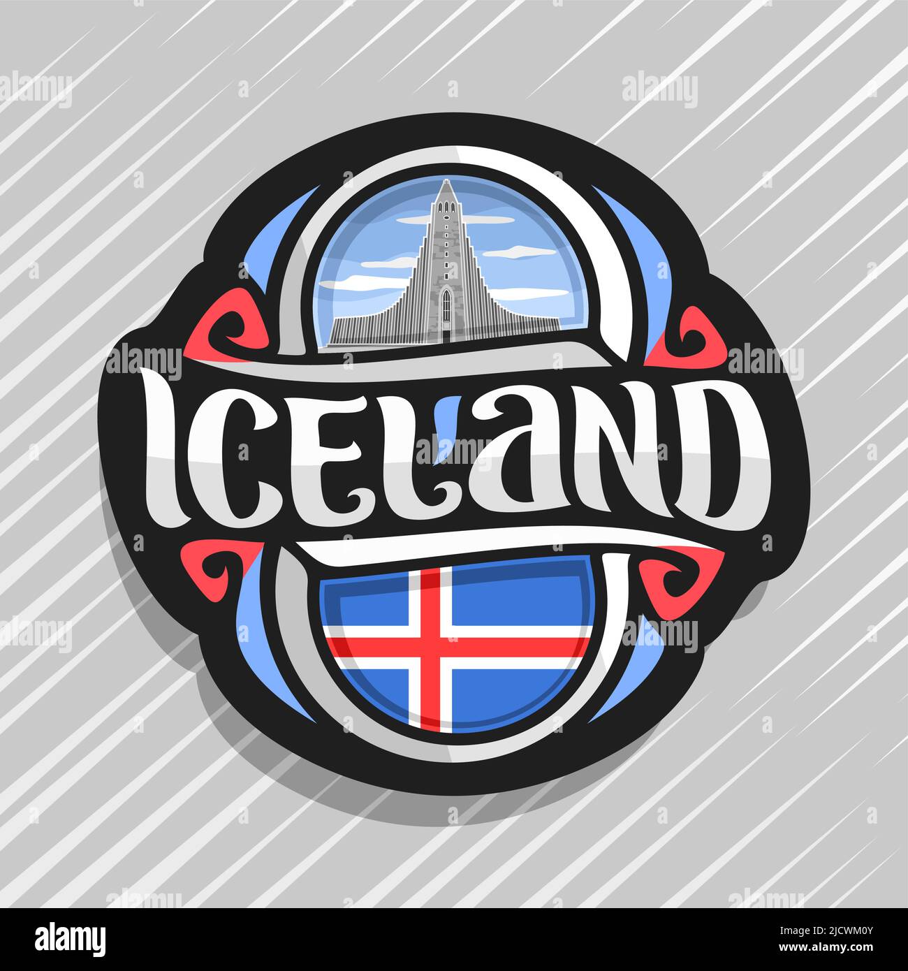 Vector logo for Iceland country, fridge magnet with icelandic flag ...