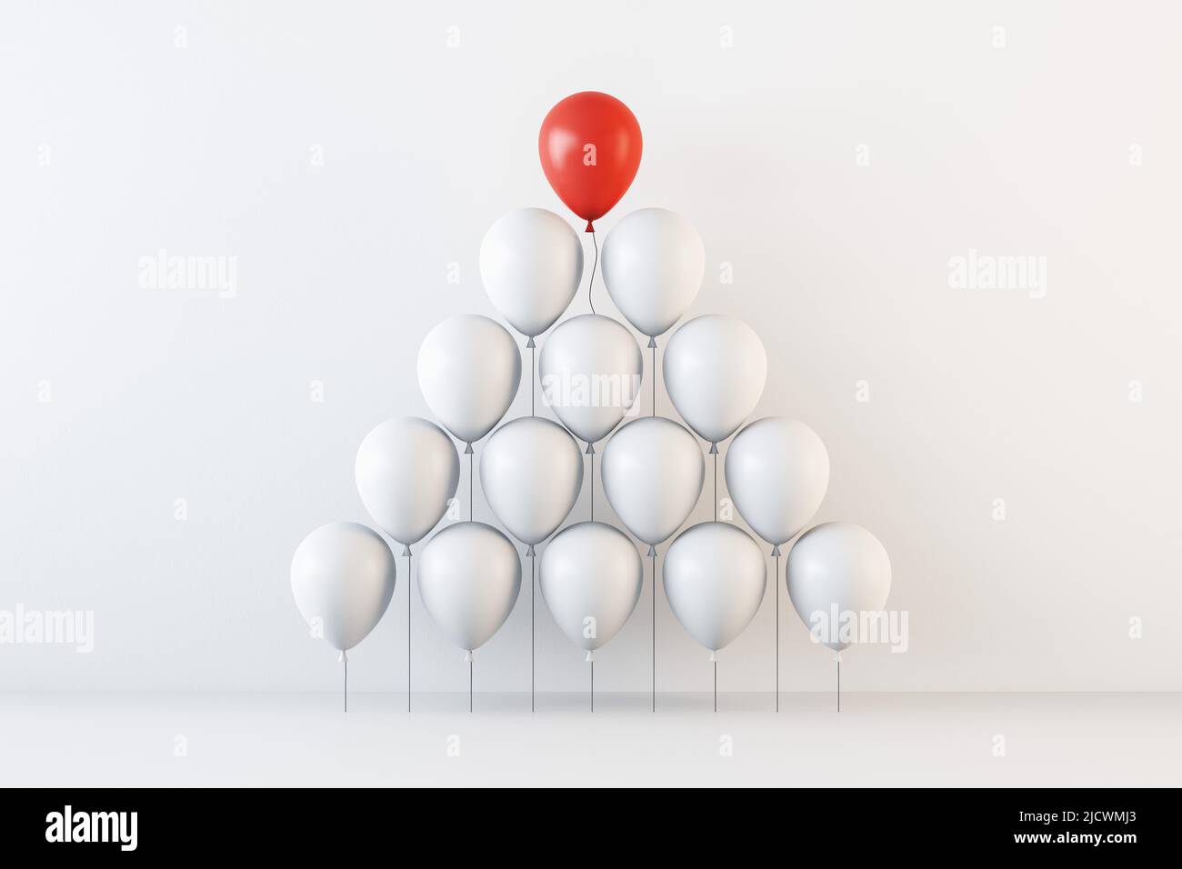 Leadership and business success concept with pyramid of white balloons ...
