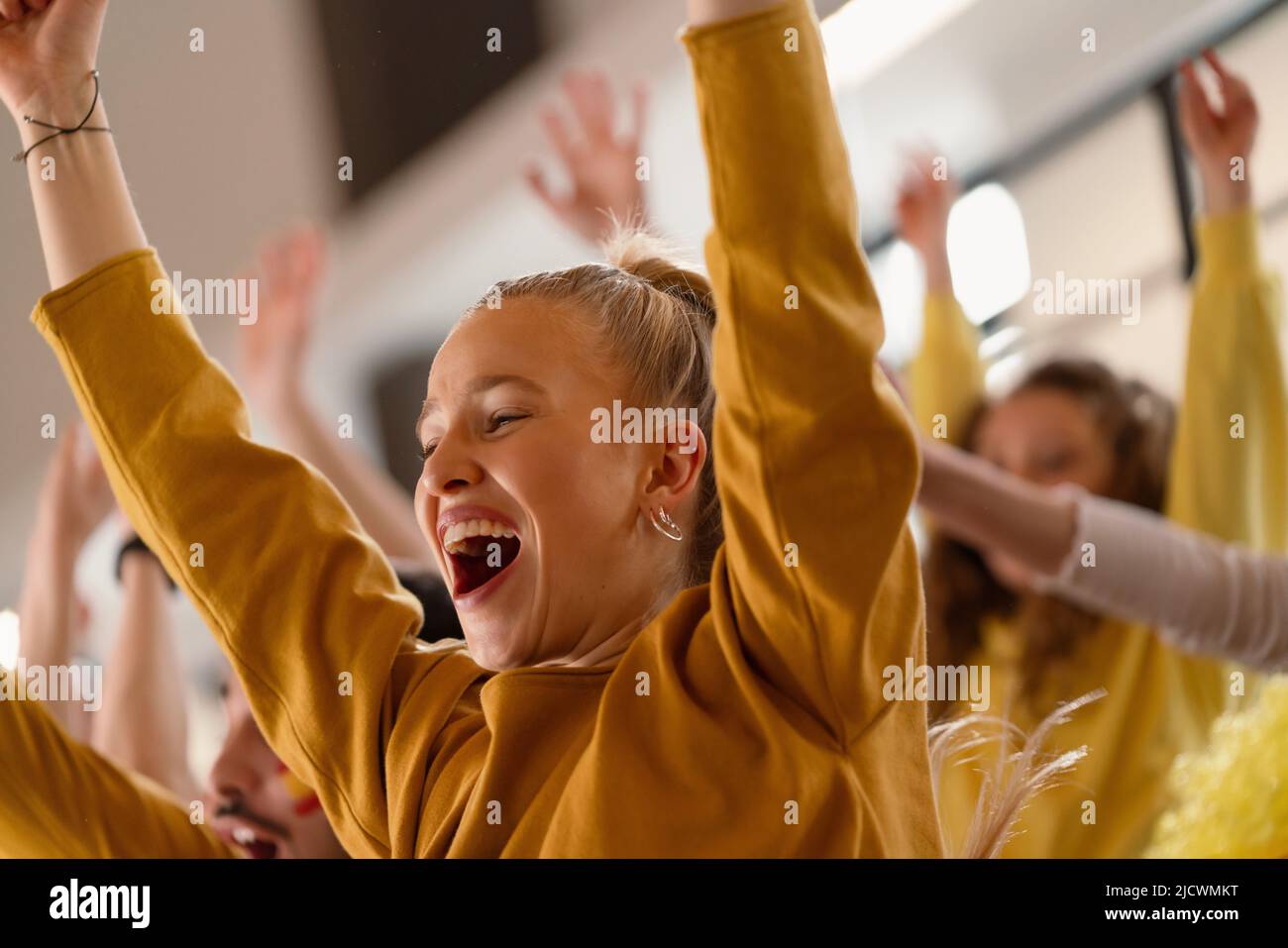 Spanish football fans celebrating their team's victory at stadium Stock ...