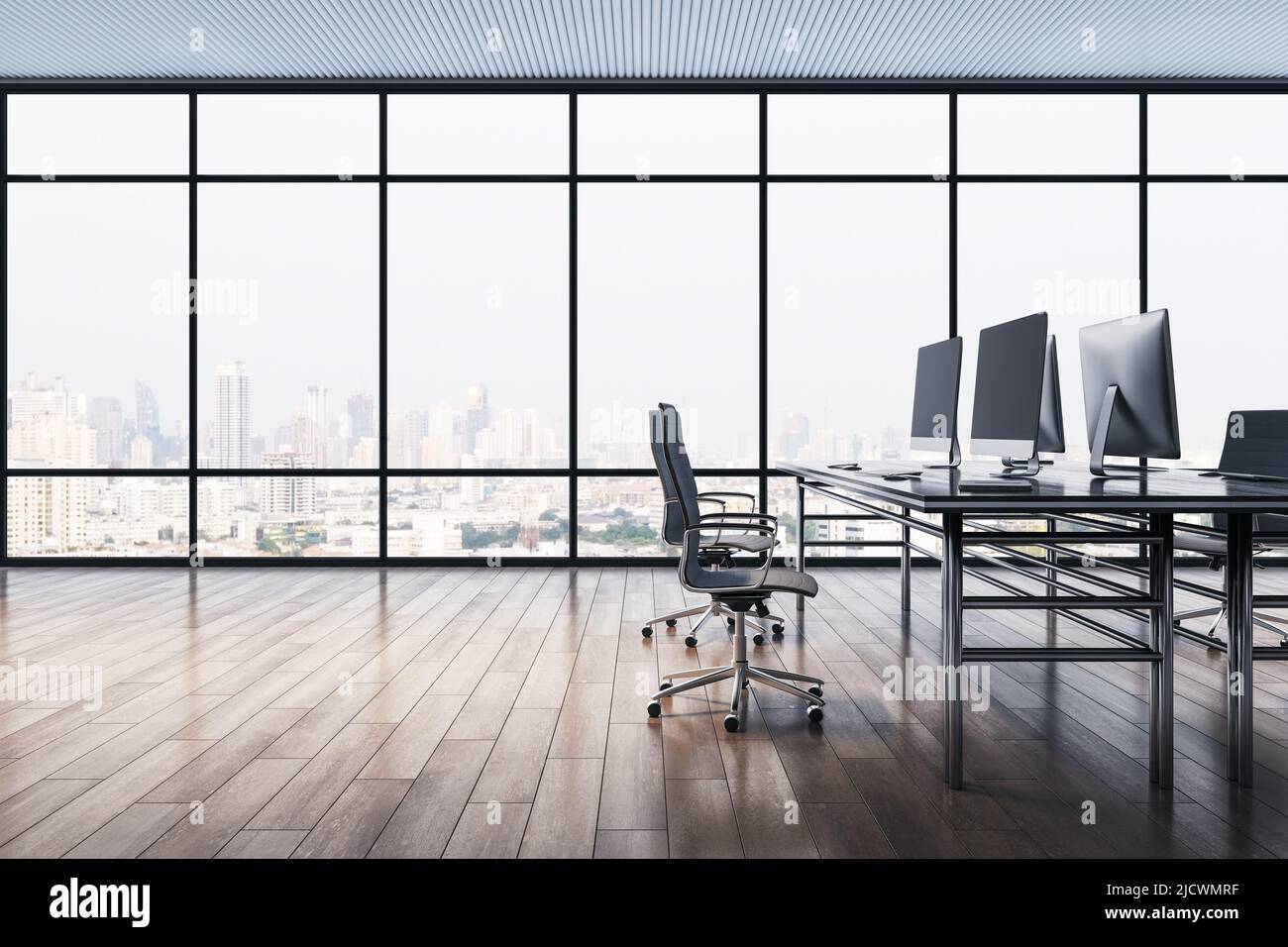 Light open space office with comfortable minimalistic design work ...