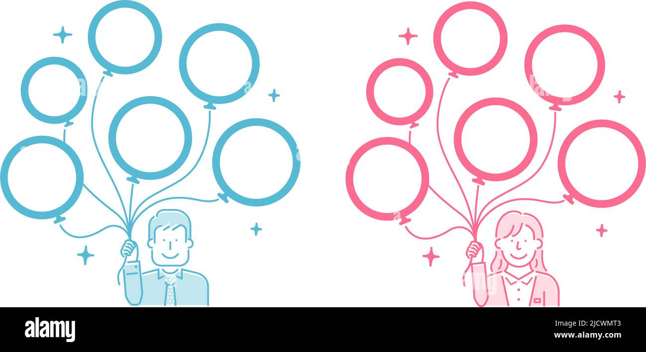 Vector illustration set of a business person with many balloons (design ...
