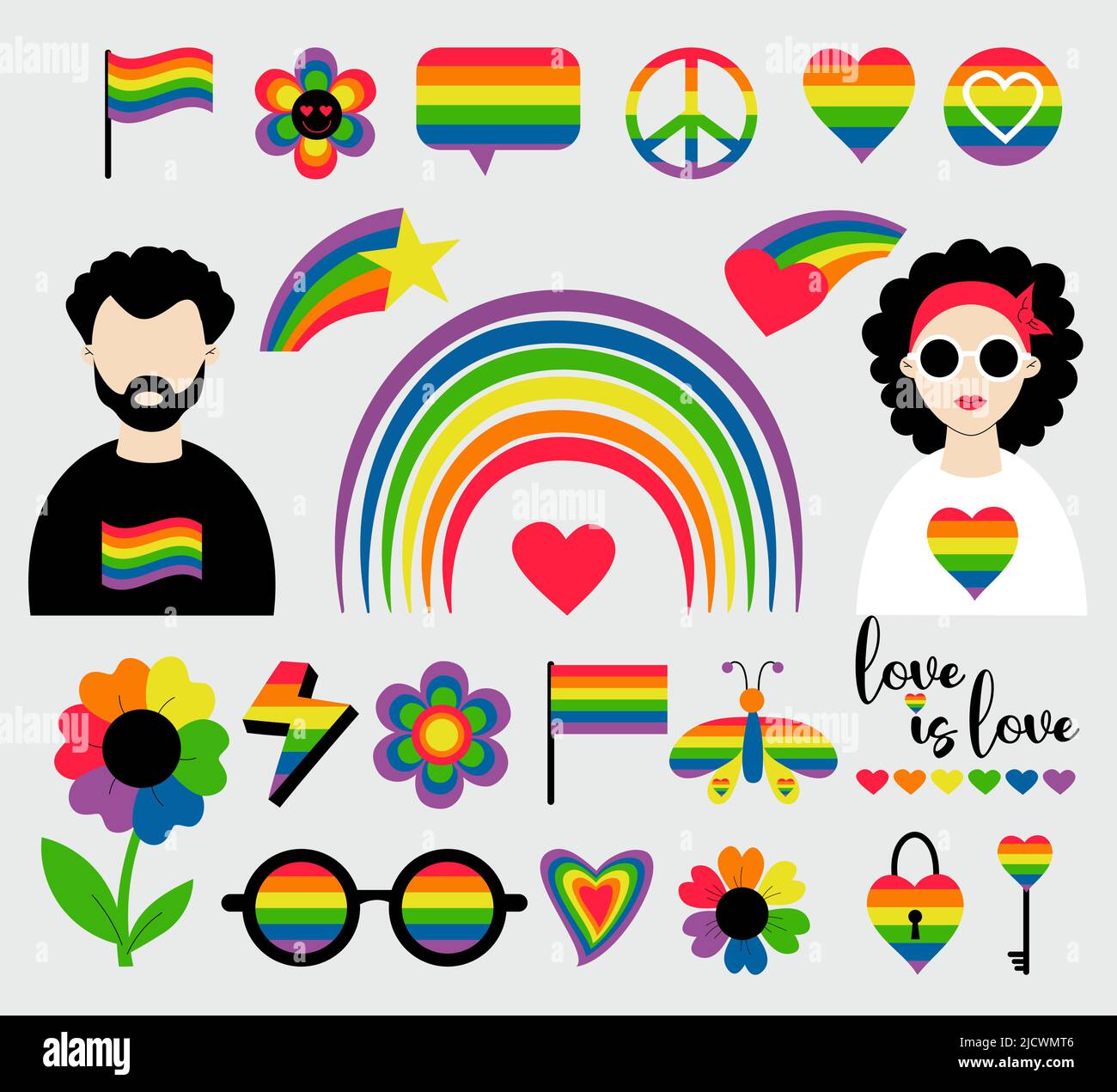 LGBT Pride Month collection. LGBTQ community vector symbols, light ...