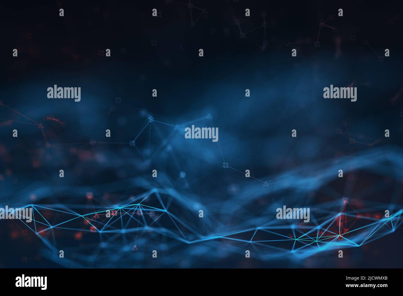 Dark abstract digital wallpaper with bright digital wireframe at blue ...