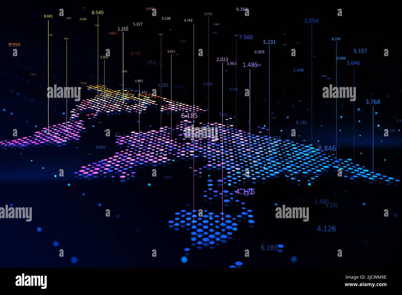 Global stats and big data concept with digital graphic colourful dotted ...