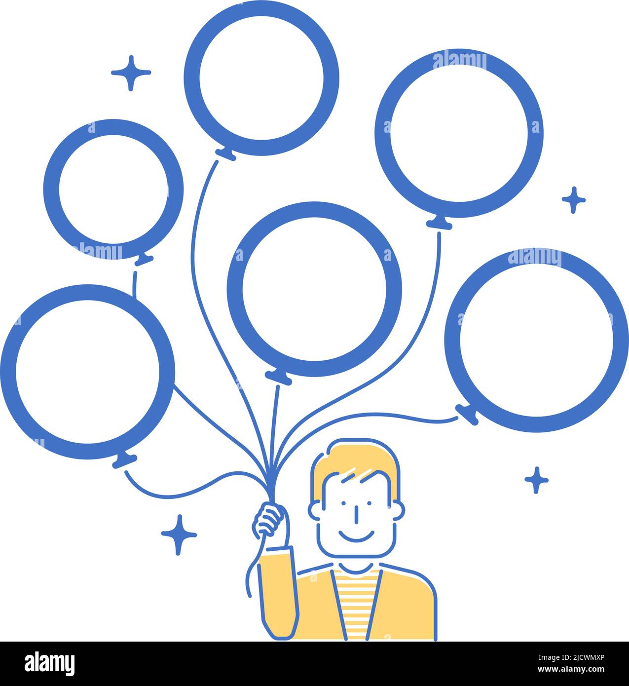 Vector illustration of young man with many balloons (design space ...