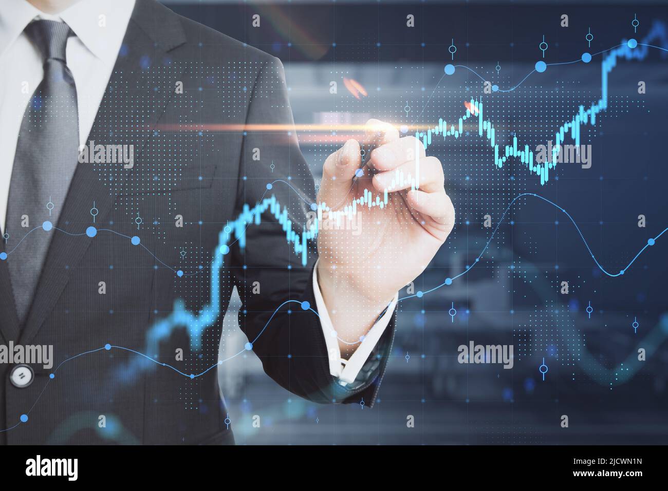 Business investment and stock market analyzing concept with businessman ...