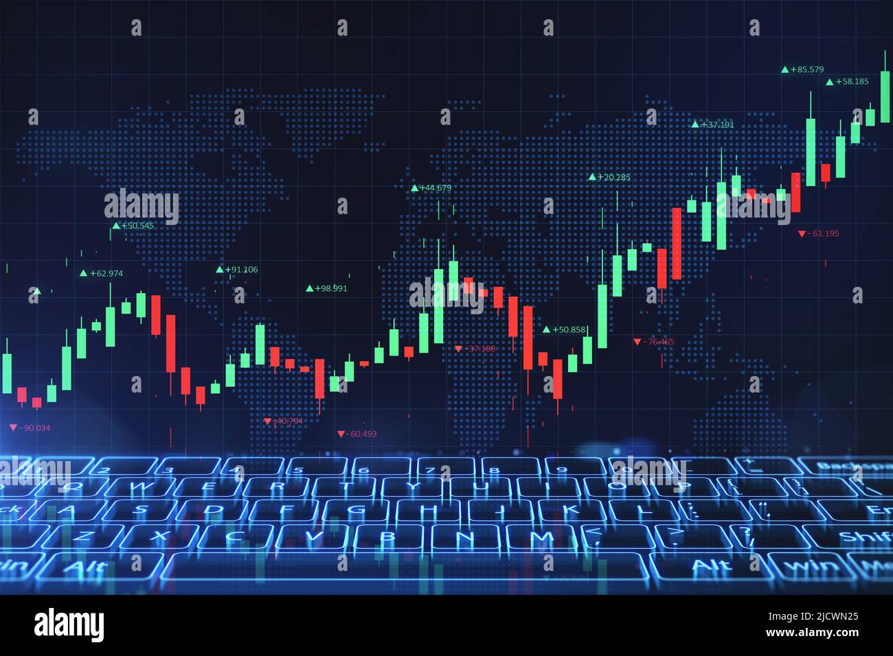 Global stock market and investing concept with raising financial chart ...