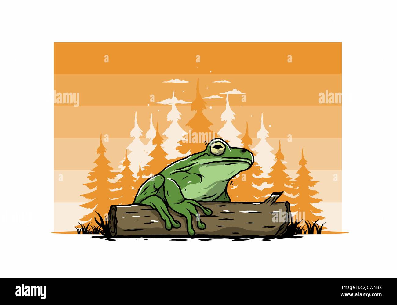 Illustration design of a big frog perched on a log Stock Vector Image ...