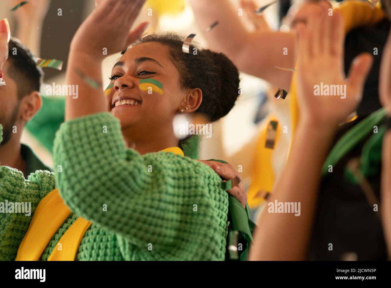 Brazilian young football fans supporting their team at stadium Stock ...