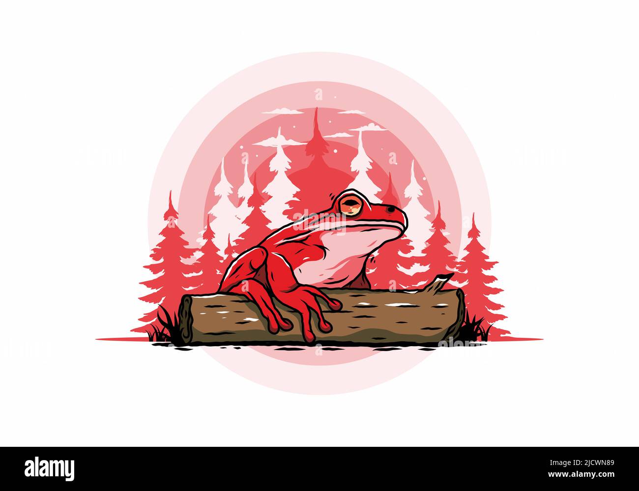 Illustration design of a big frog perched on a log Stock Vector Image ...