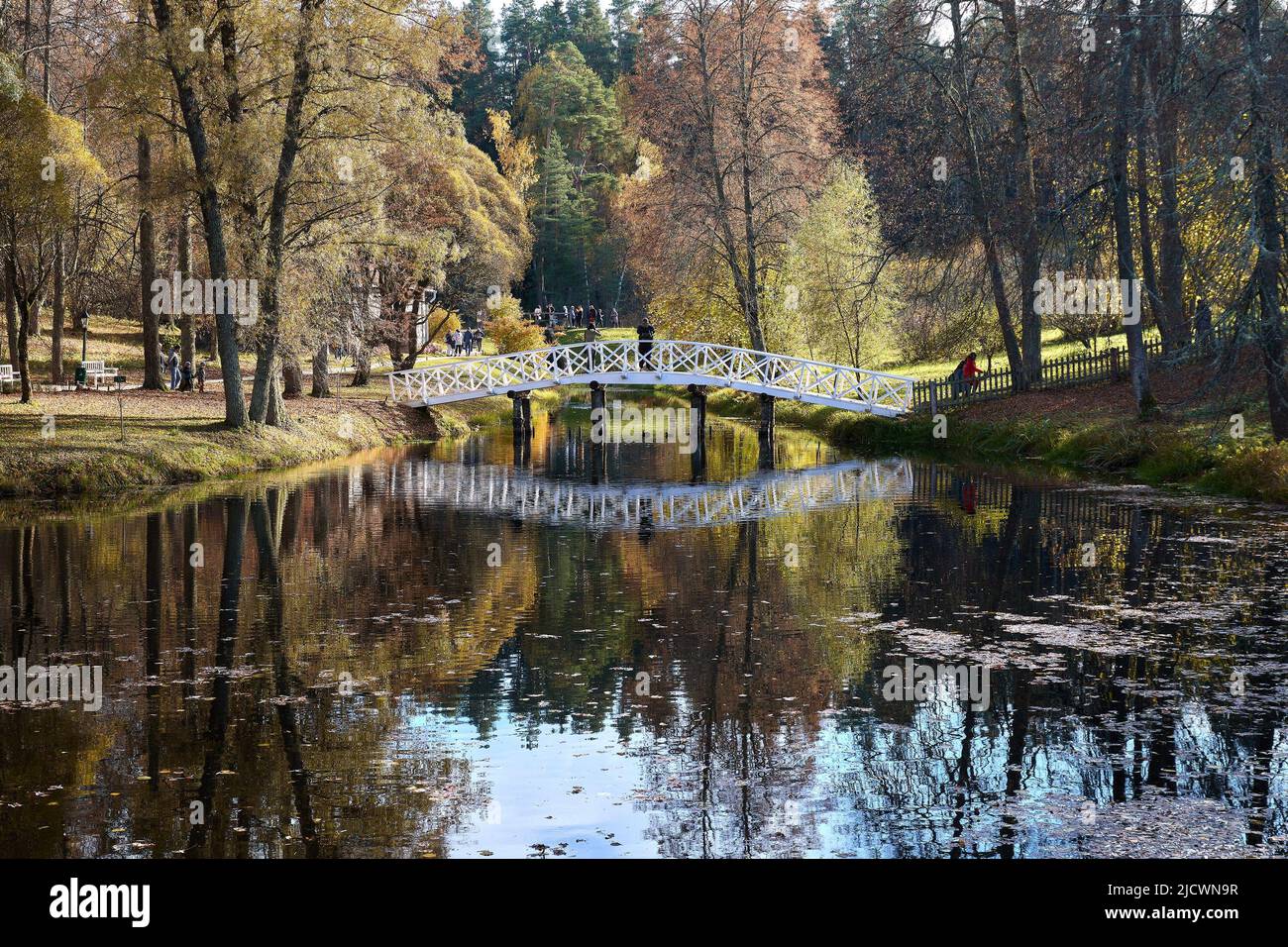 Small carved bridge across river. High quality Stock Photo - Alamy