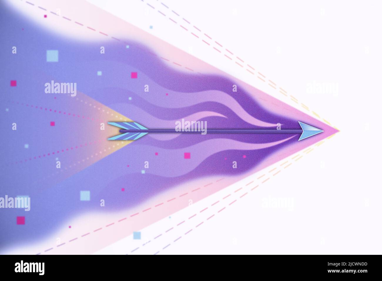 Success growth concept with purple and blue shades flying arrow leaving ...