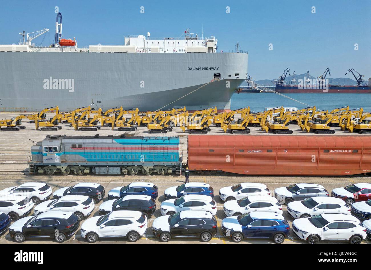 YANTAI, CHINA - JUNE 16, 2022 - A commercial freight train departs from ...