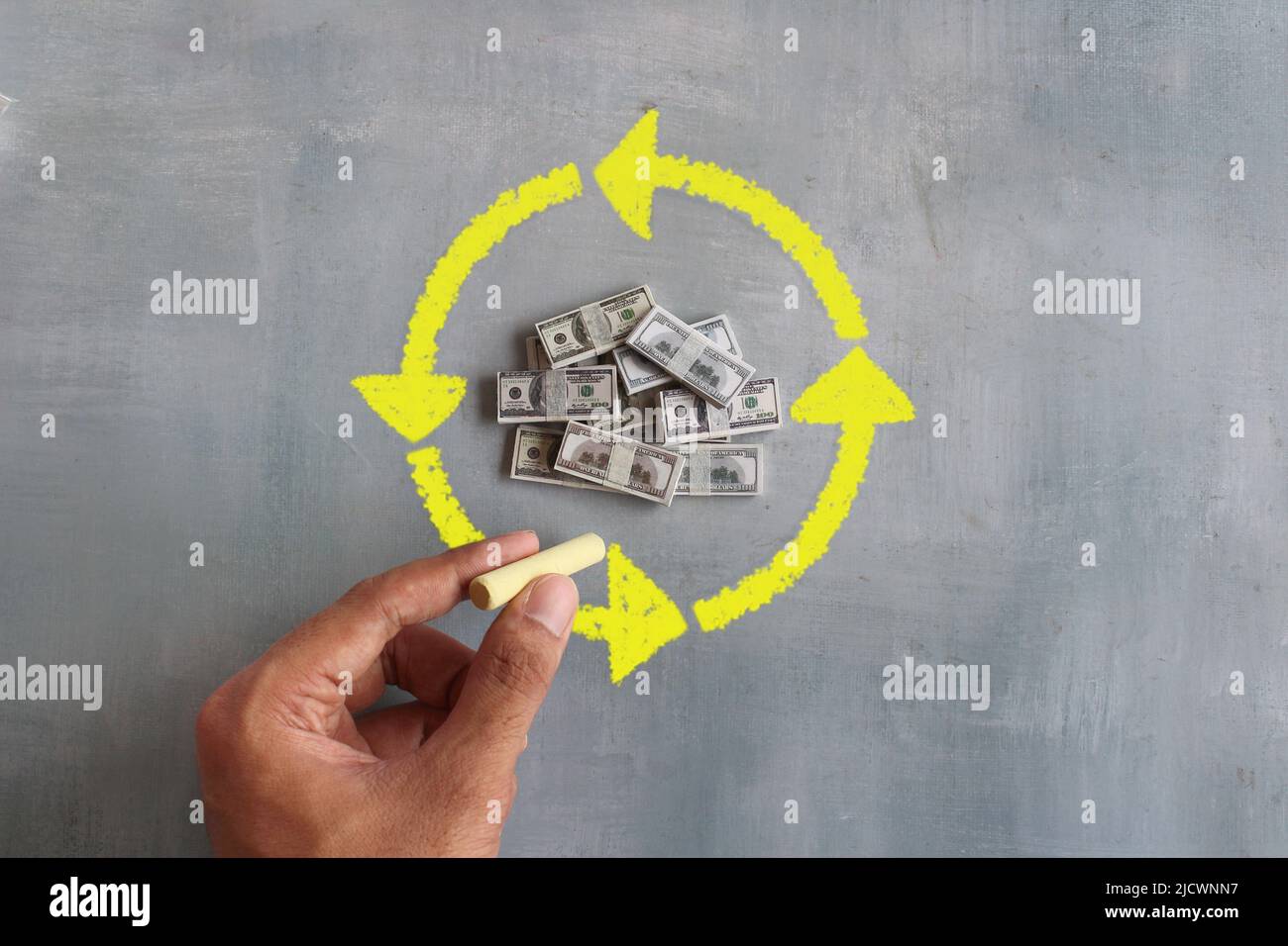 Money and hand draw circular arrows. Cashback, cash flow concept Stock ...