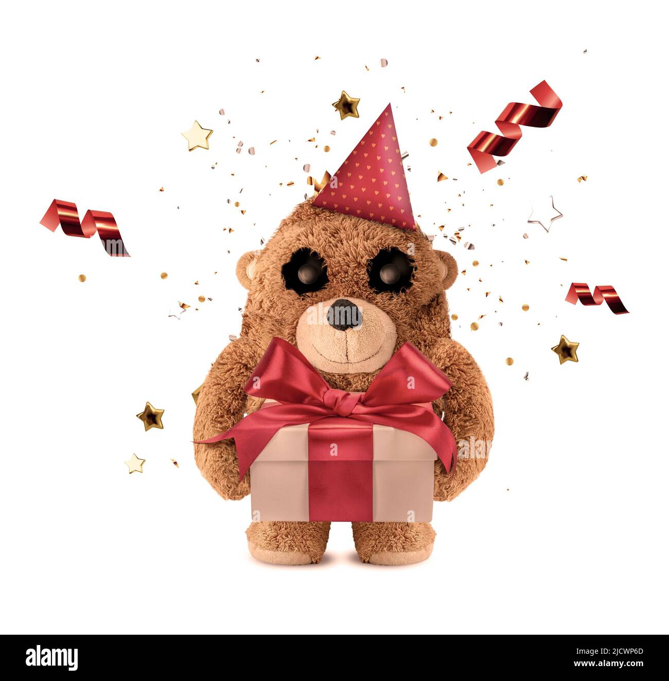 The plush bear is ready for Valentine's Day. Plush bear hands out gift ...