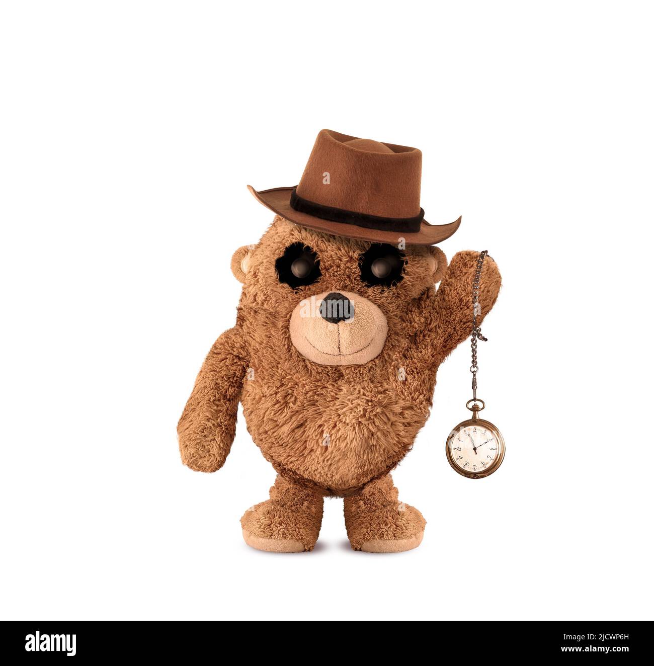 The plush bear is waving an antique pocket watch. Fedora. Photo ...