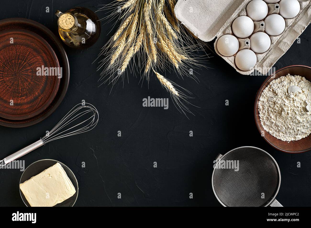 Dough preparation recipe bread, pizza or pie making ingredients, food ...