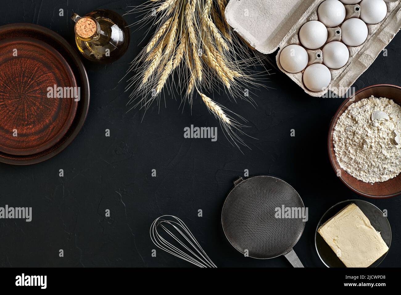 Dough preparation recipe bread, pizza or pie making ingredients, food ...