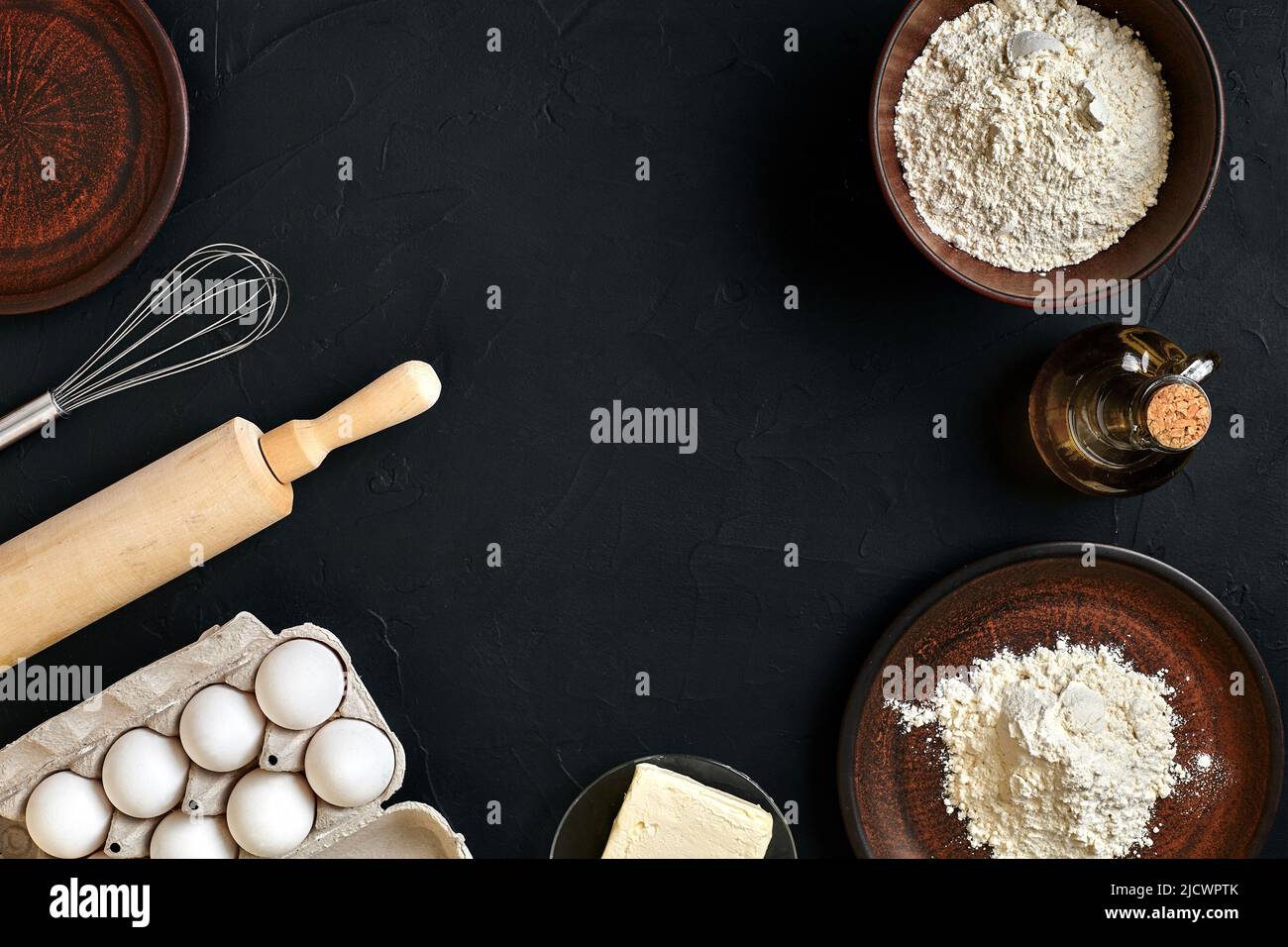 Dough preparation recipe bread, pizza or pie making ingredients, food ...