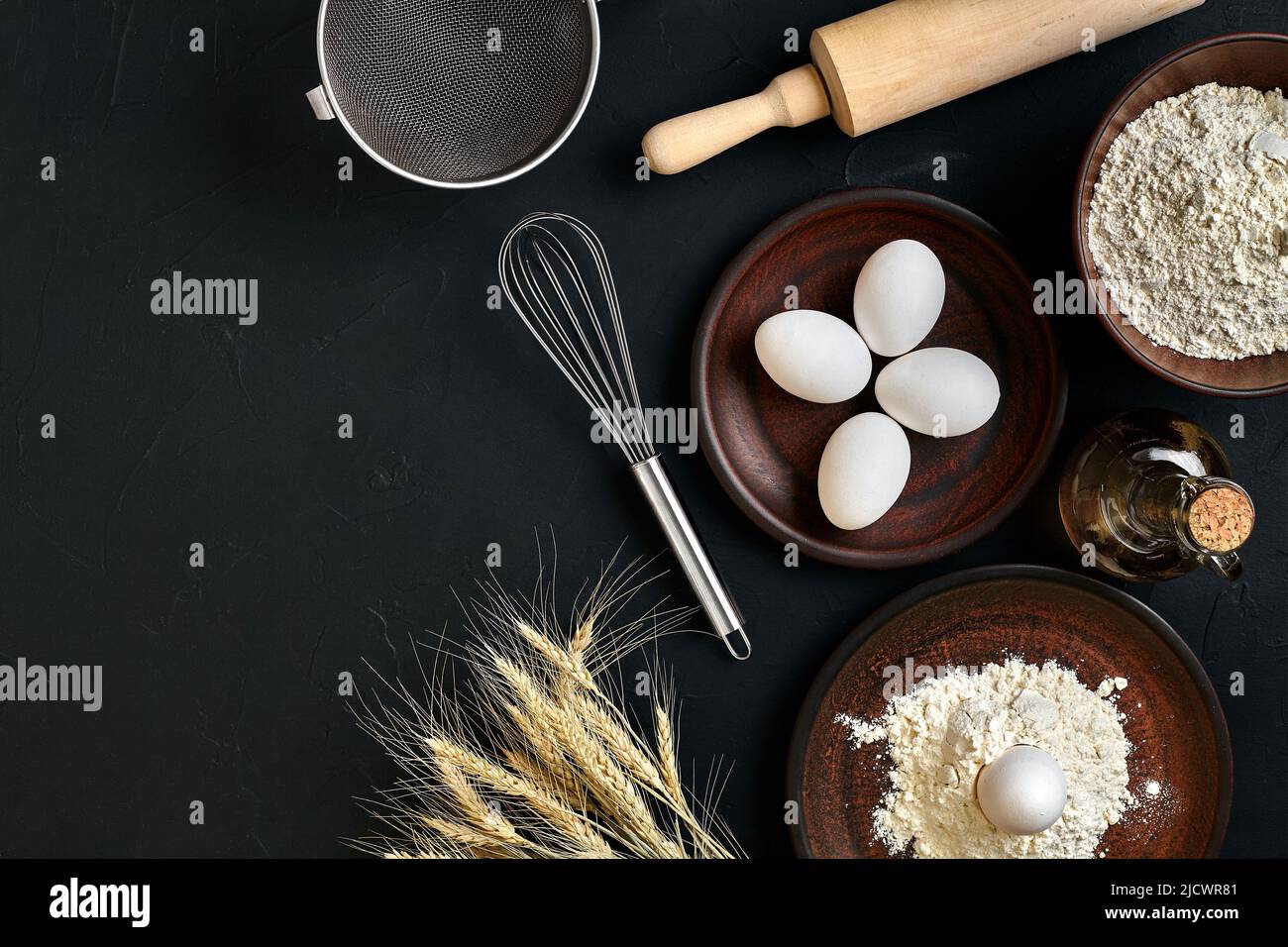 Preparation cooking baking kitchen table brown dishes ware fresh ...