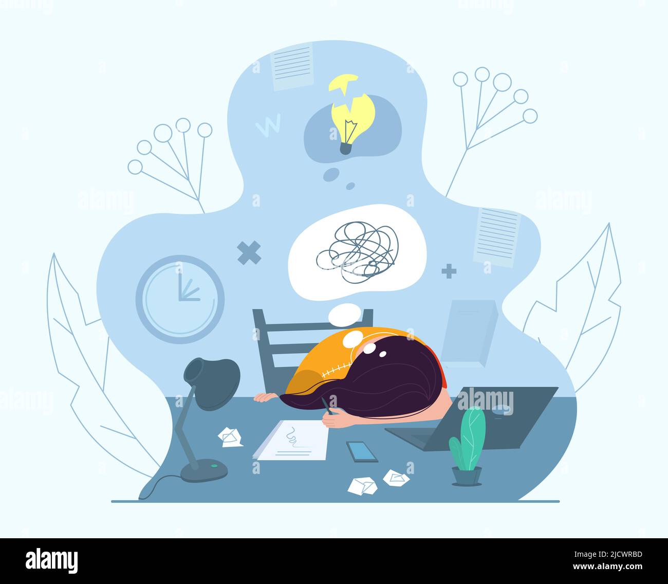 Work burnout vector tired office stressed woman Stock Vector Image ...