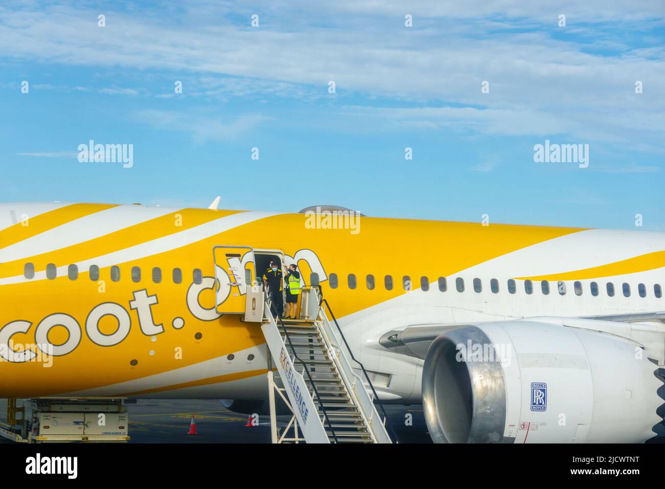 Coolangatta - Australia -June 13 2022; Flyscoot airline plane in bright ...