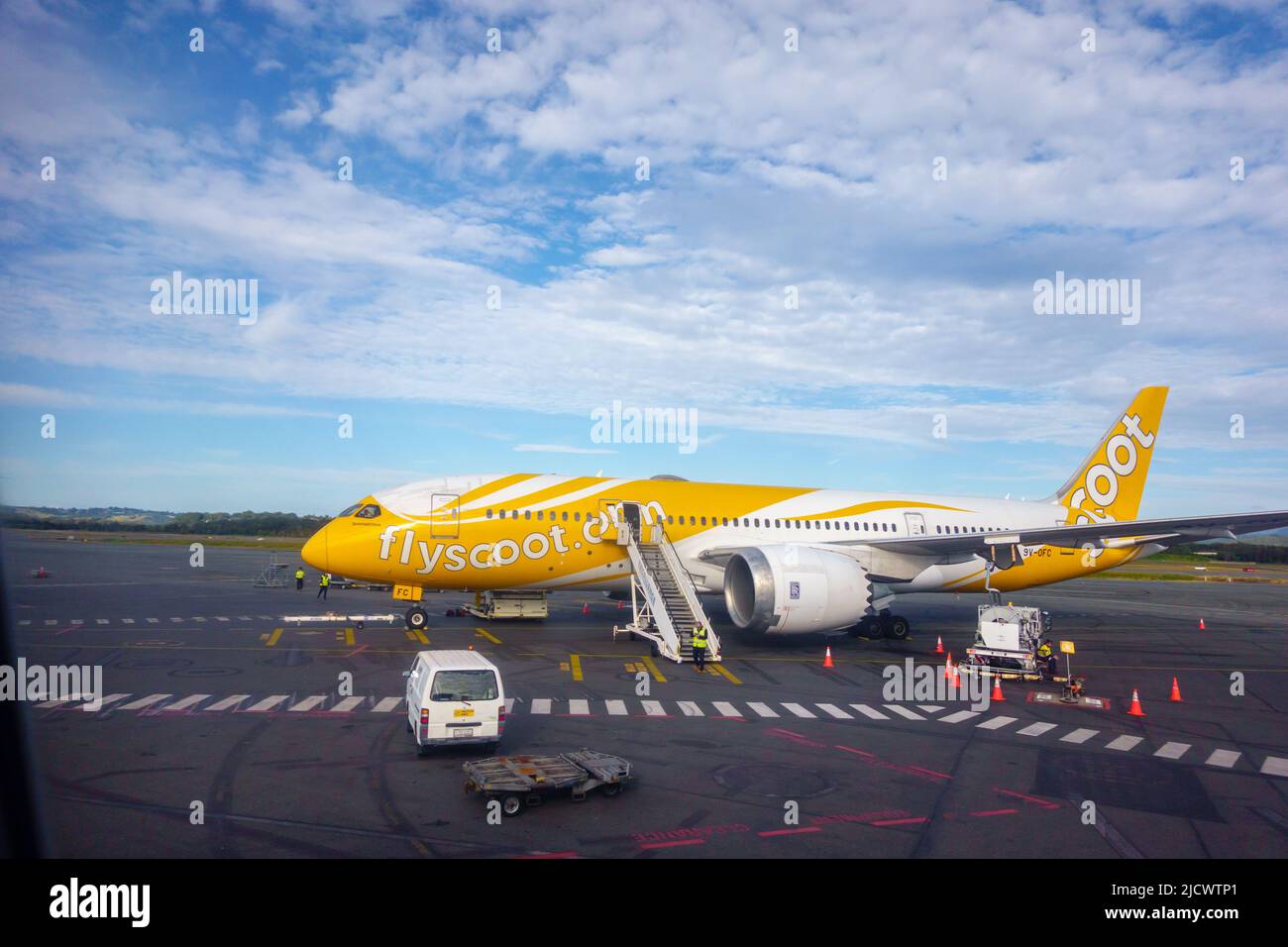 Coolangatta - Australia -June 13 2022; Flyscoot airline plane in bright ...