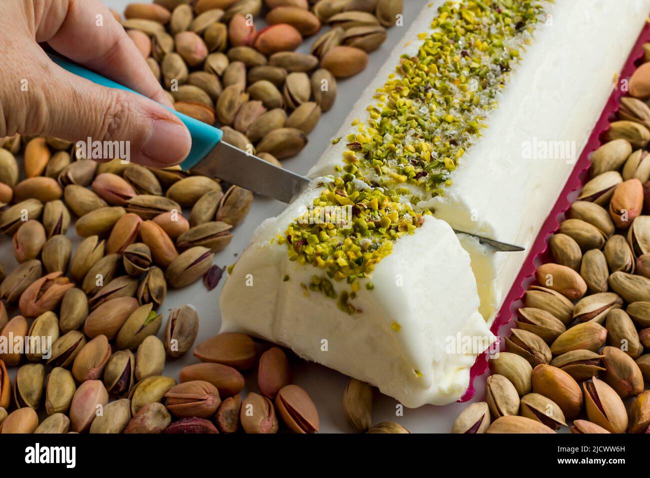 Traditional,Turkish ice cream Maras on the white surface with many ...