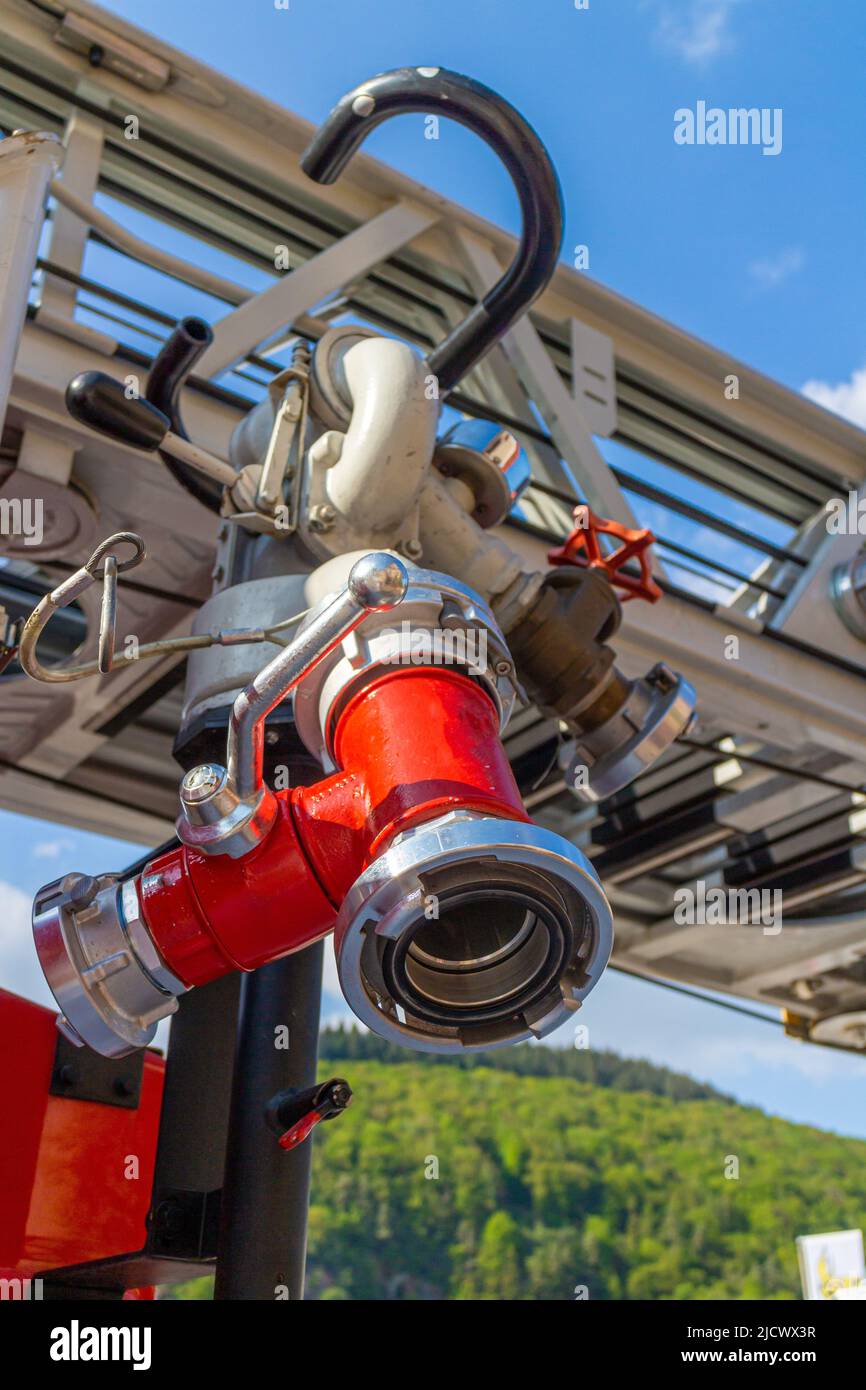 Detailed view of a german fire department turntable ladder with high ...