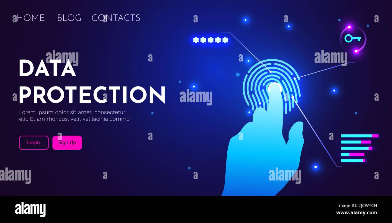 Hand touch fingerprint scanner. Biometrics Identify Authorization. Data protection and security ...