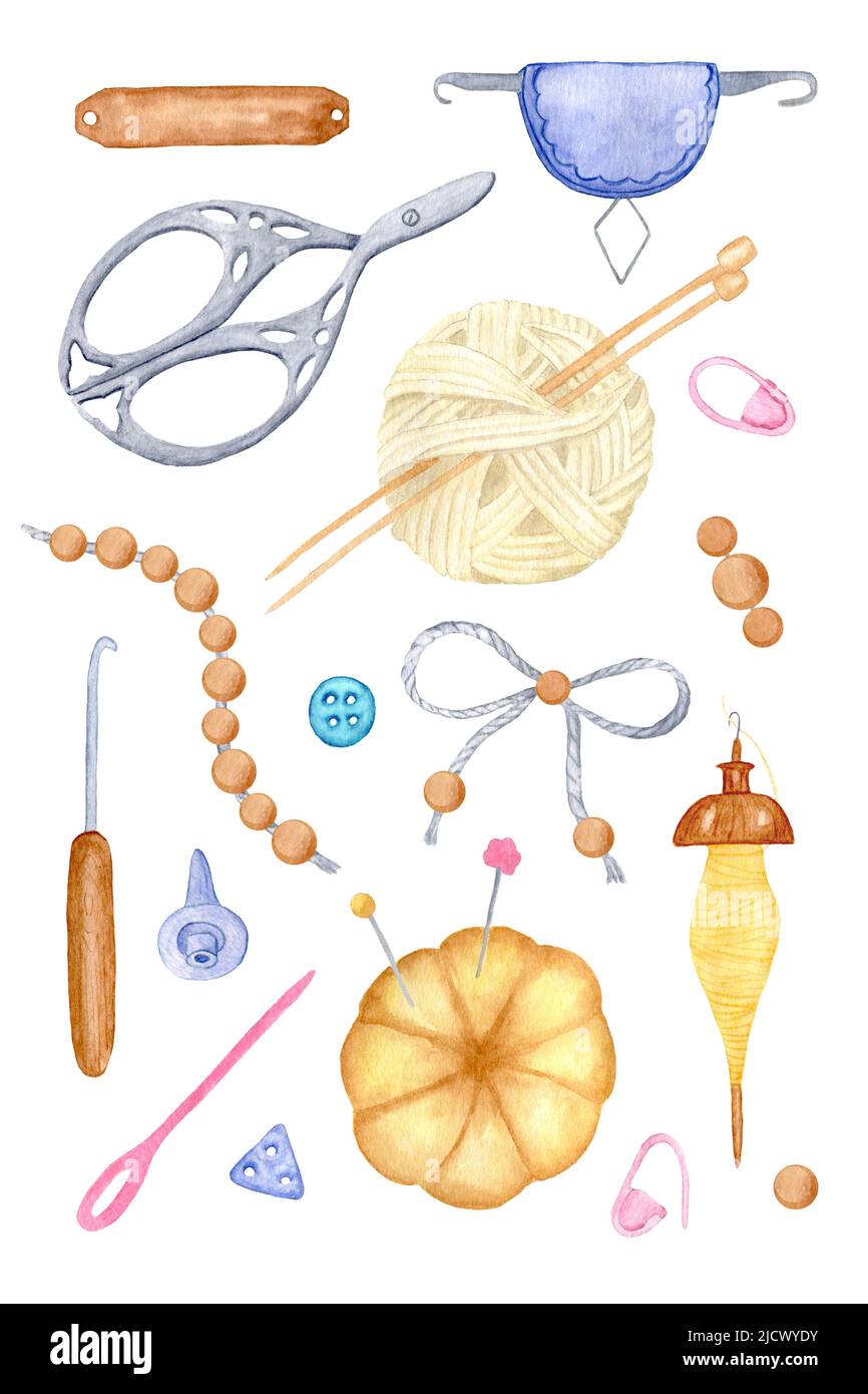 Watercolor set with handicraft tools. Things for embroiderers ...