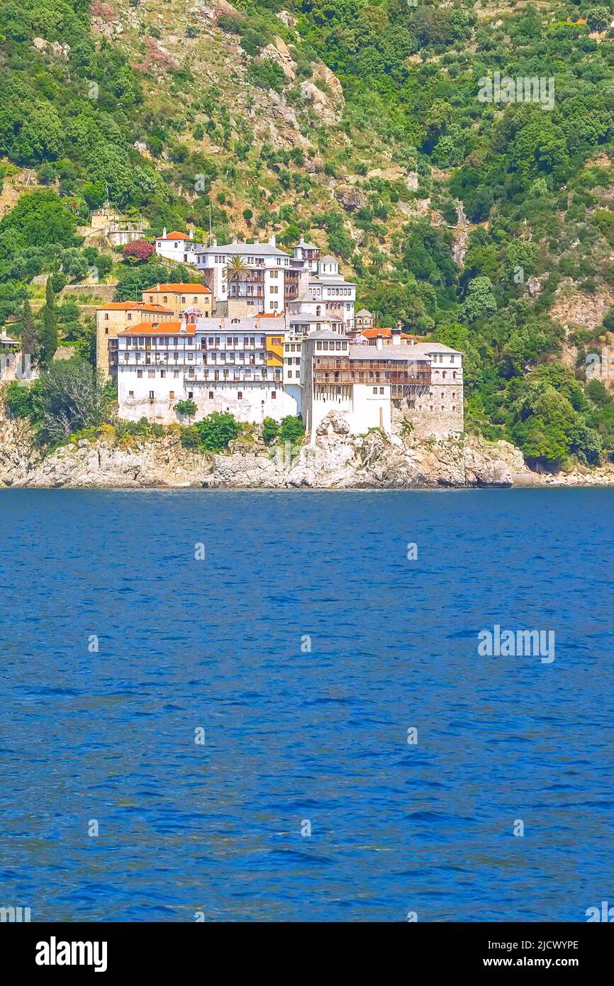 Close up Agia Grigoriou Orthodox monastery at Mount Athos, Agion Oros ...
