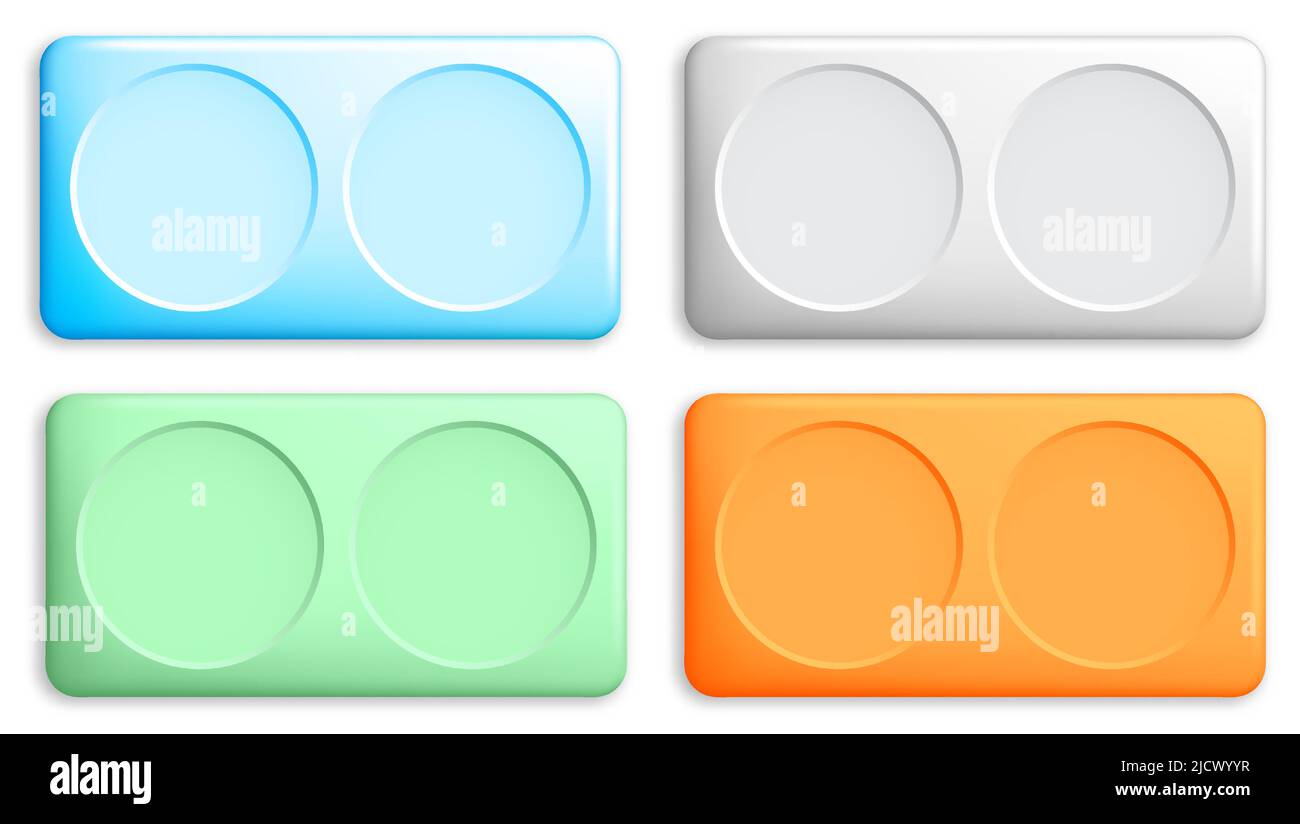 Set of rectangular buttons with rounded corners, divided into round ...