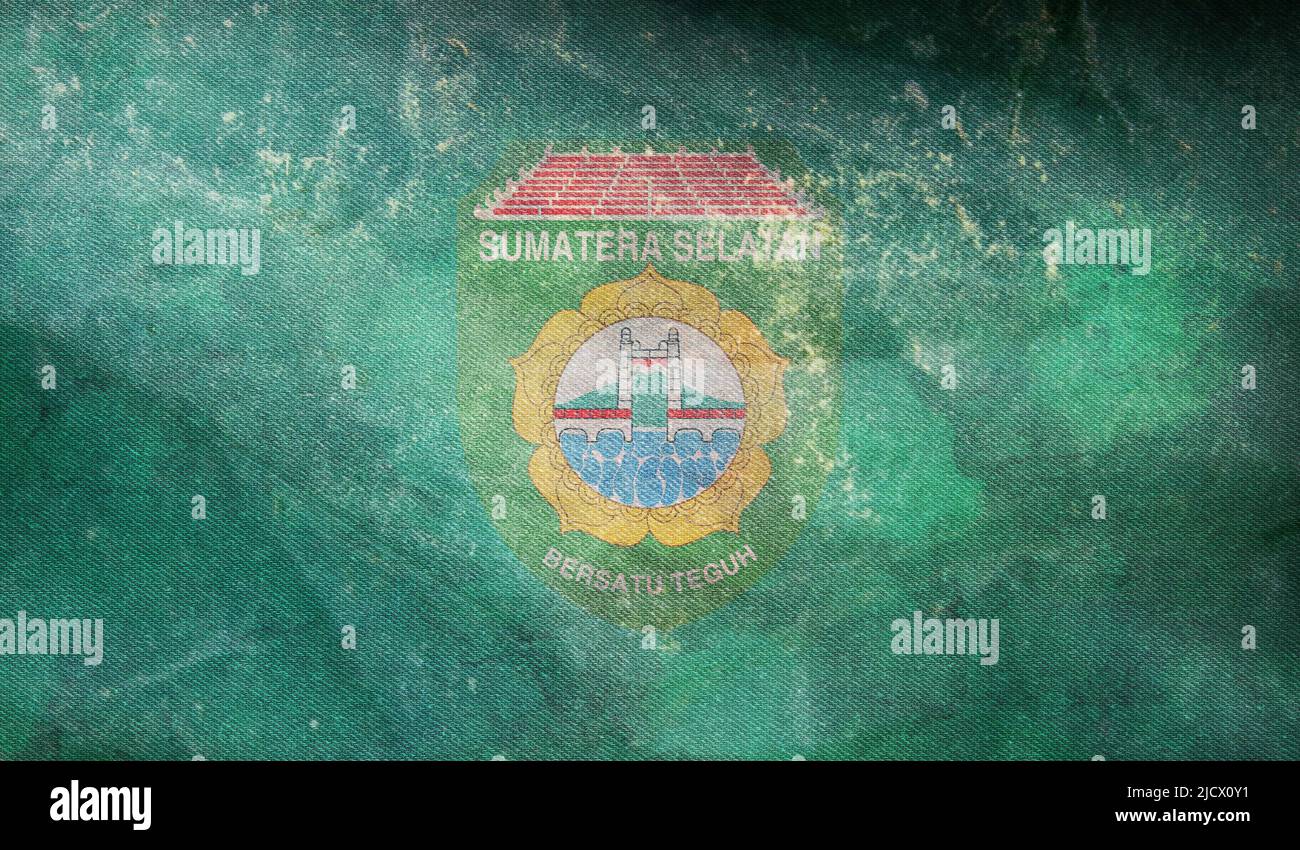 Top view of retro flag South Sumatra Indonesia with grunge texture ...