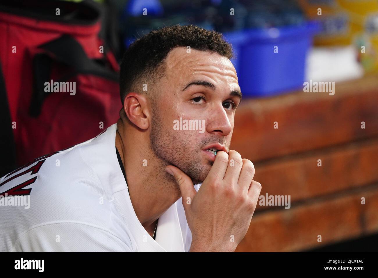 St. Louis Cardinals starting pitcher Jack Flaherty sits in the dugout ...