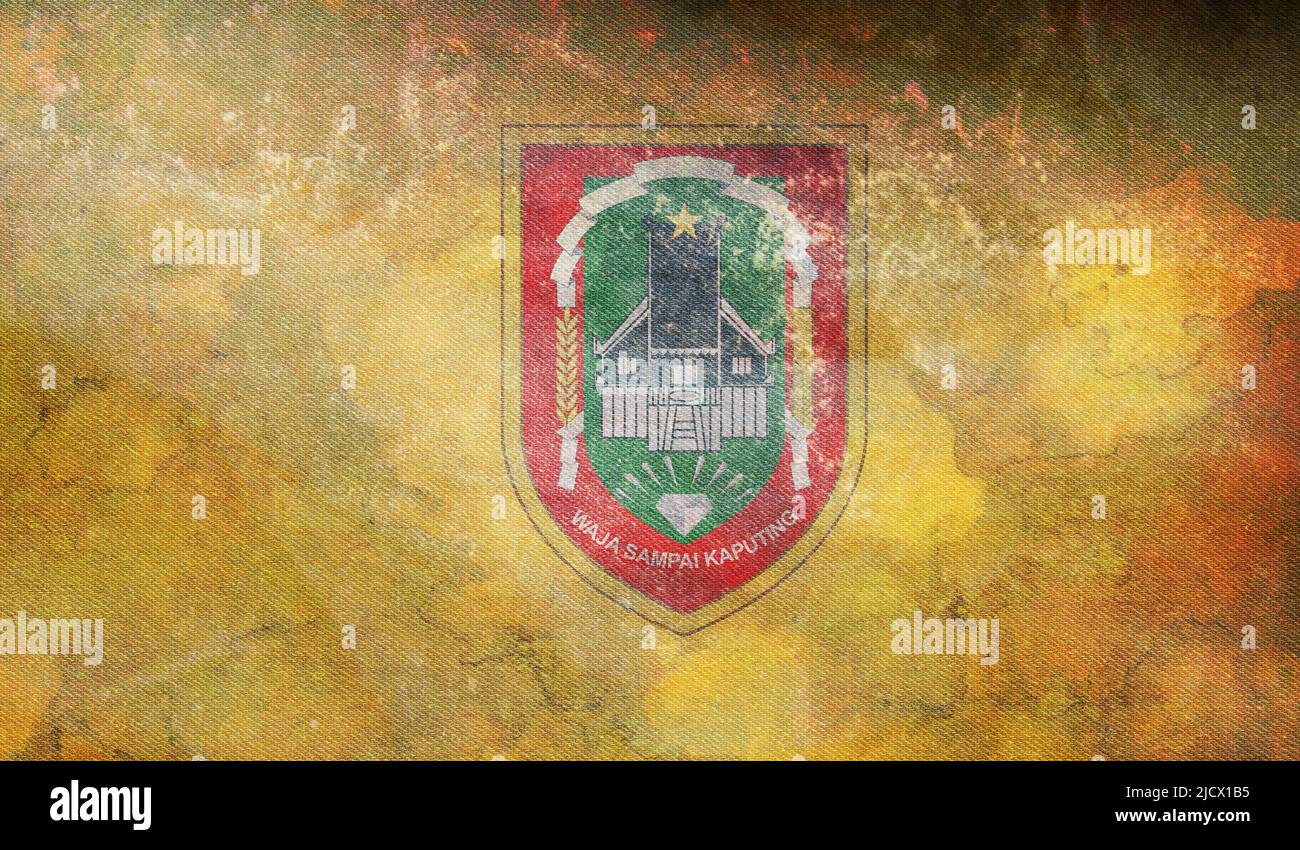 Top view of retro flag South Kalimantan Indonesia with grunge texture ...