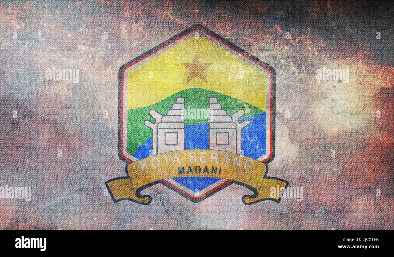 Top view of retro flag Serang City Indonesia with grunge texture ...