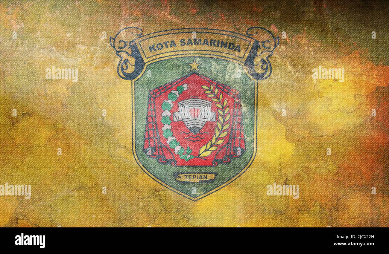 Top view of retro flag Samarinda City Indonesia with grunge texture ...