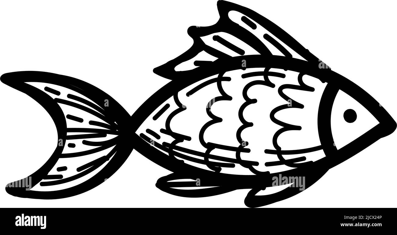 Fish, hand-drawn in sketch style. Sea creatures. Organisms of the ...