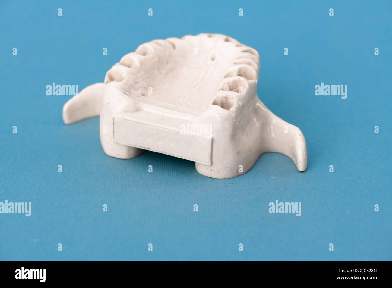 Upper human jaw without teeth model medical implant isolated on blue ...
