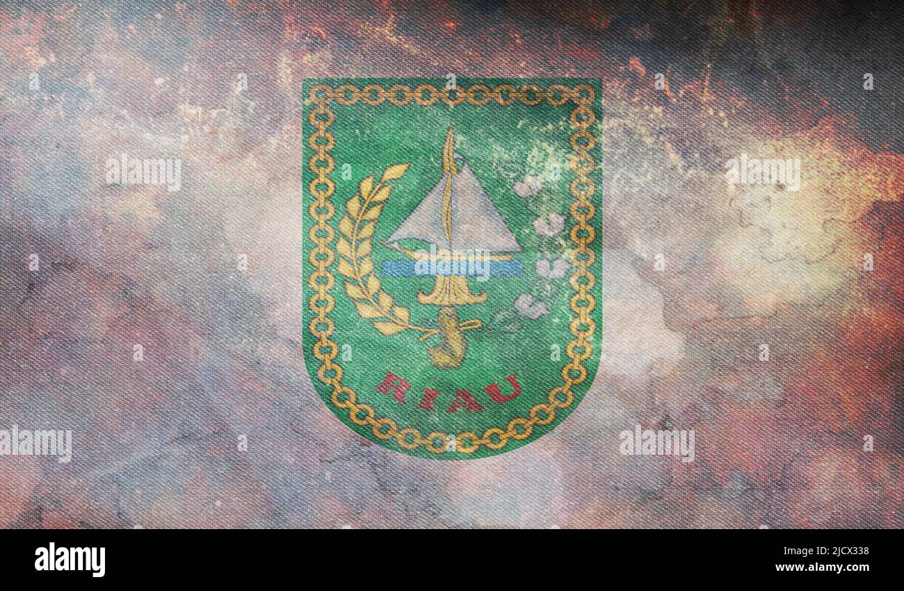 Top view of retro flag Riau Indonesia with grunge texture. Indonesian ...