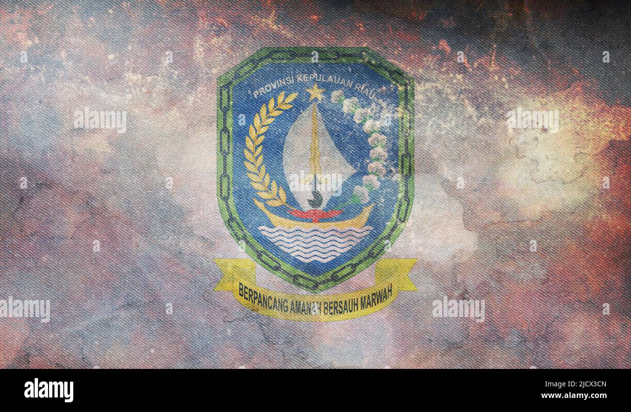Top view of retro flag Riau Islands Indonesia with grunge texture ...