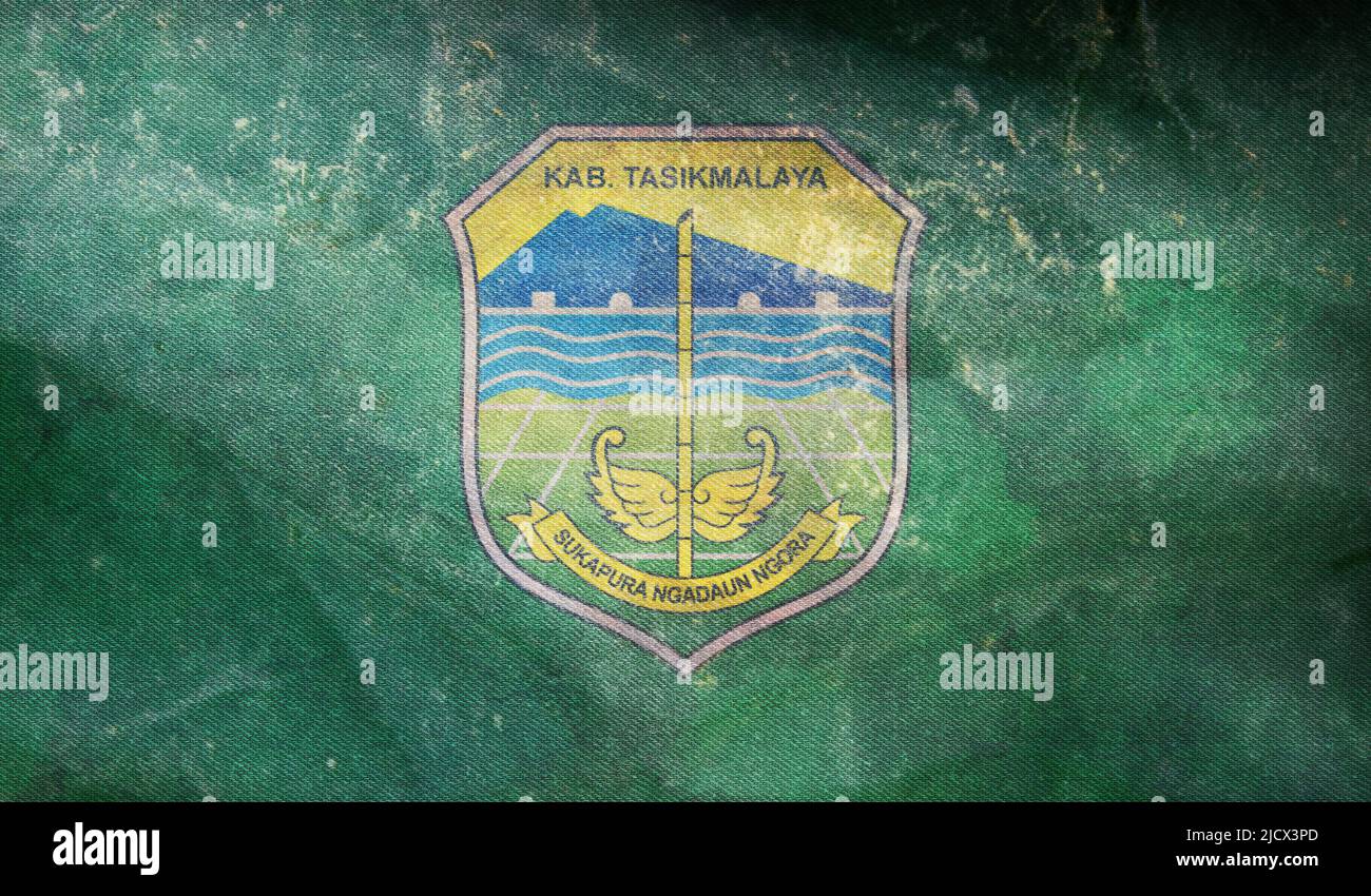Top view of retro flag Regency Tasikmalaya Indonesia with grunge ...