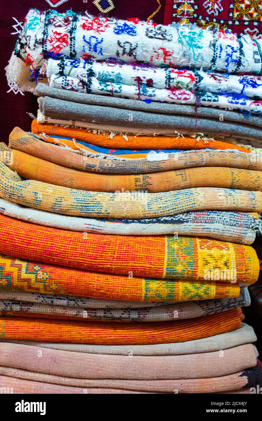 Chefchaouen, Morocco - 18 January 2022 : Colorful traditional silk and ...