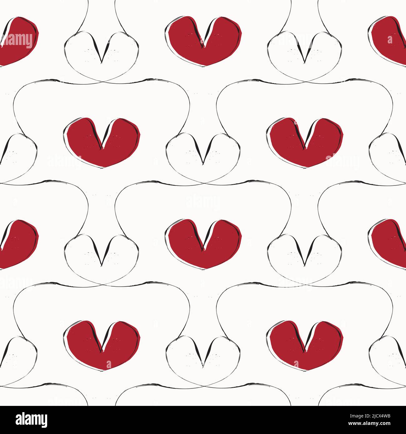 Abstract heart rhythm seamless vector pattern. Brush stroke fine ...