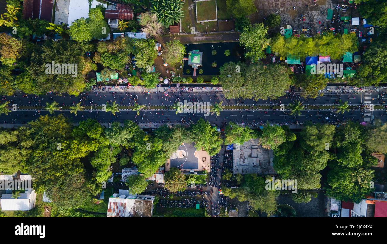 Aerial shot of car free day on sunday in the morning. eliminate ...
