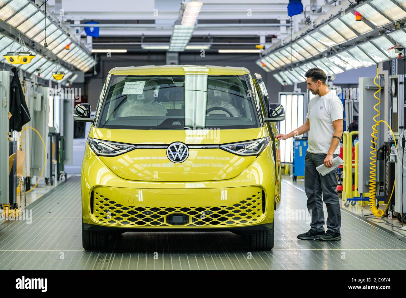 Hanover, Germany. 16th June, 2022. An ID. Buzz stands during a plant ...