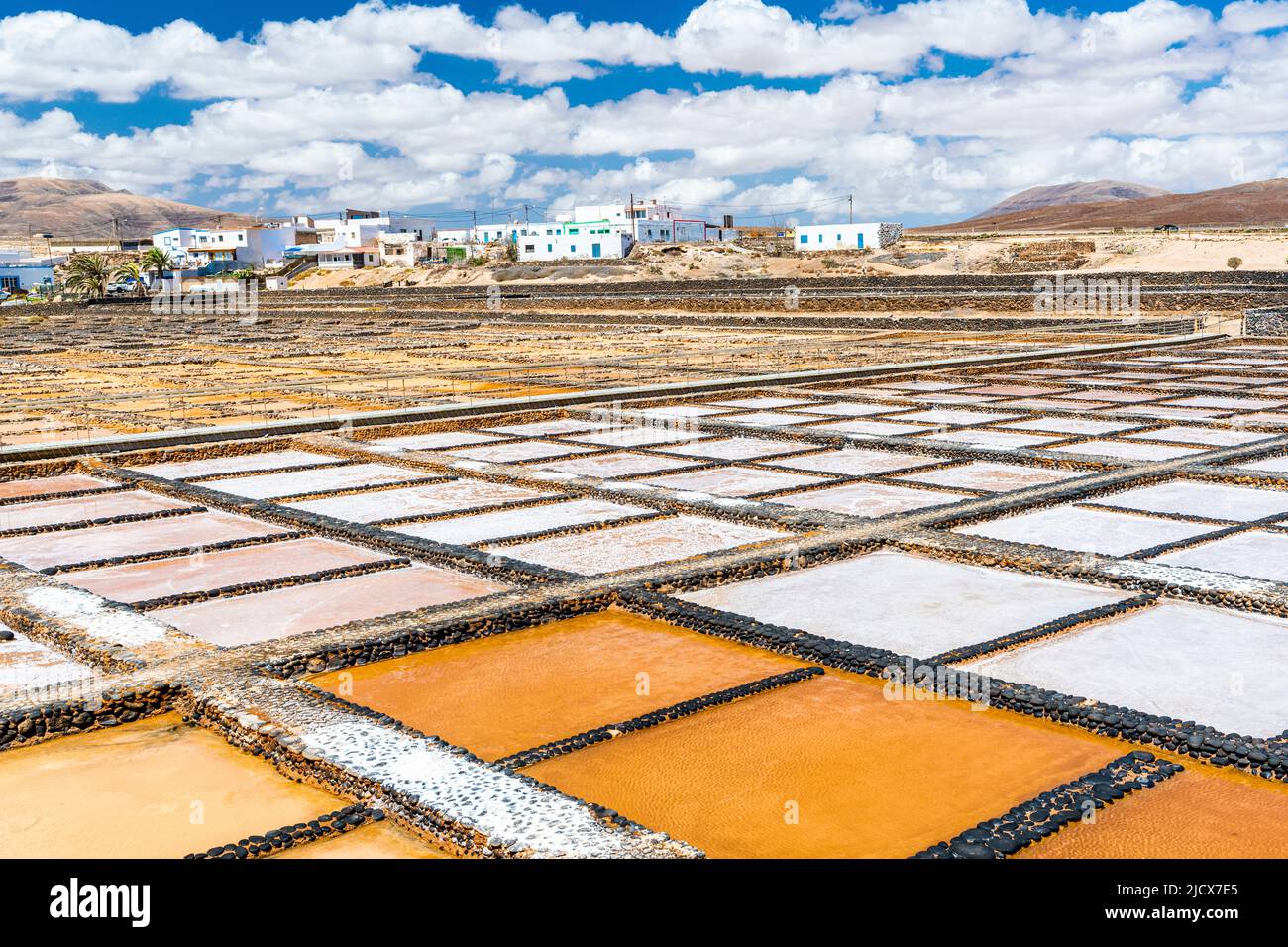 Salt flats and traditional village, Salinas del Carmen, Fuerteventura ...