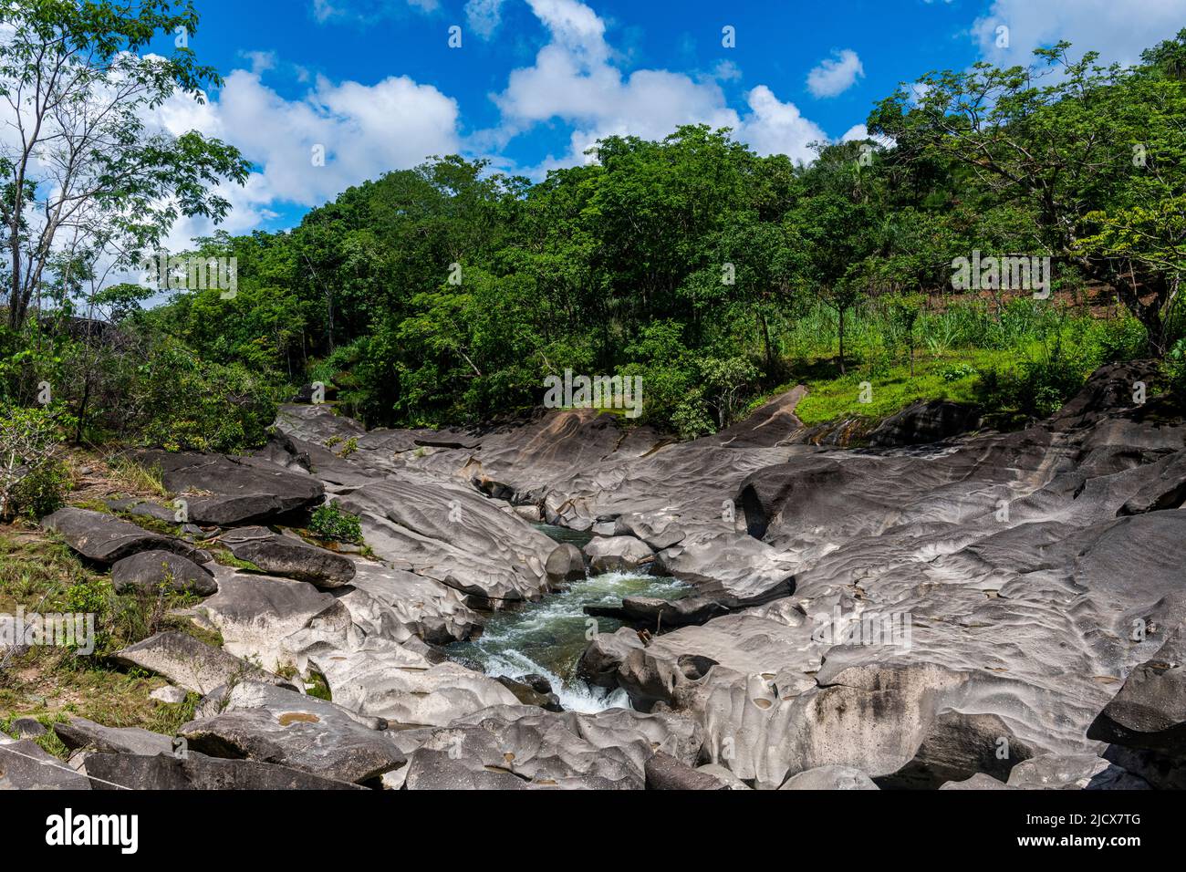 Stone outcrops forming rock formations, Vale da Lua, Chapada dos ...