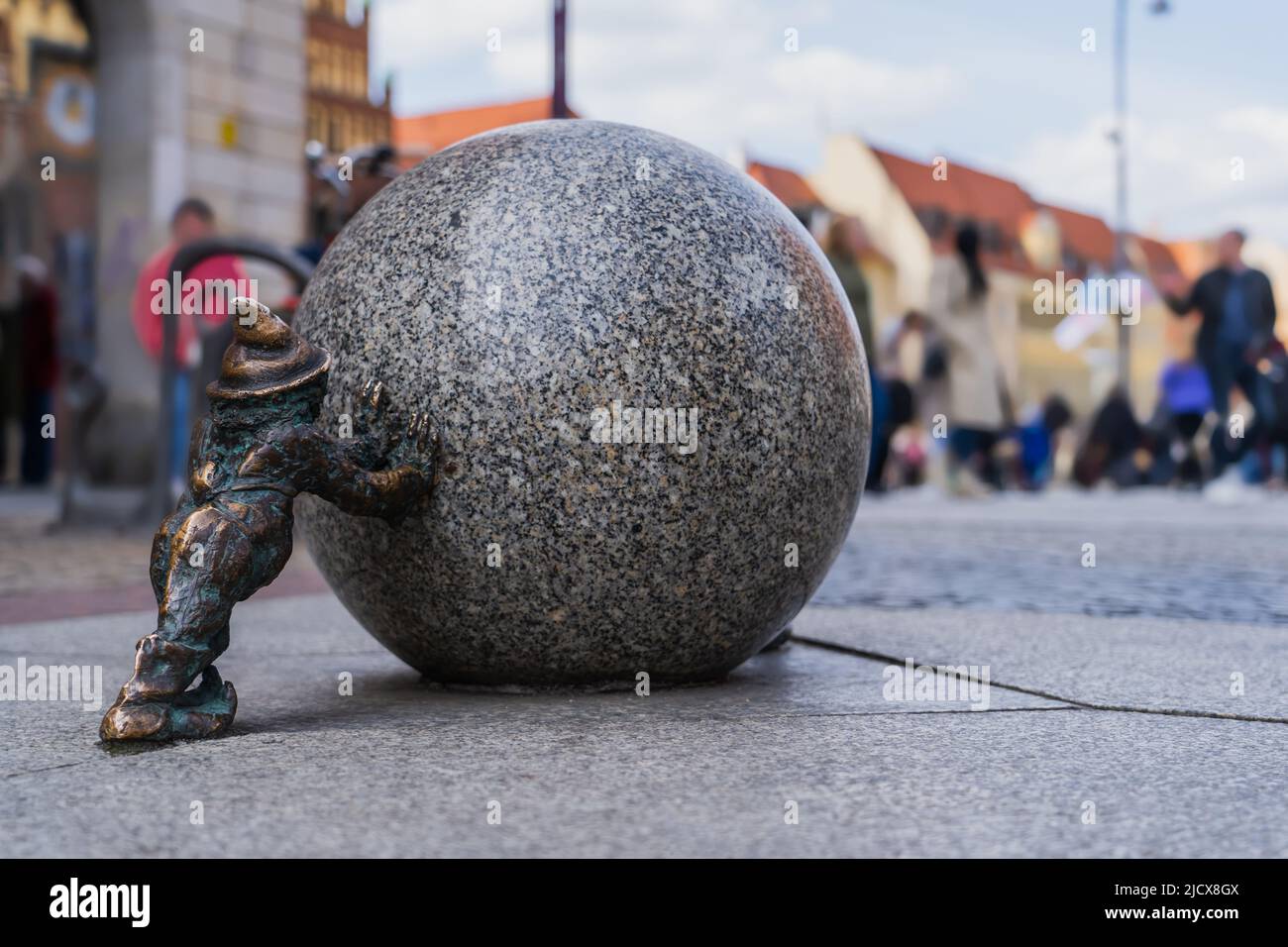WROCLAW, POLAND - APRIL 18, 2022: Statuette of dwarf on urban street ...